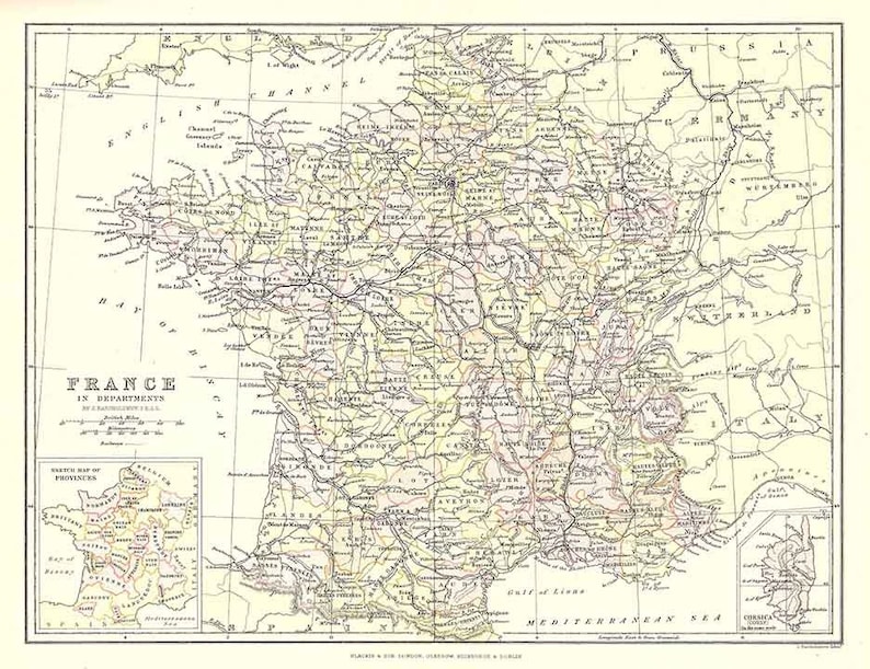 1885 Map of France | Etsy