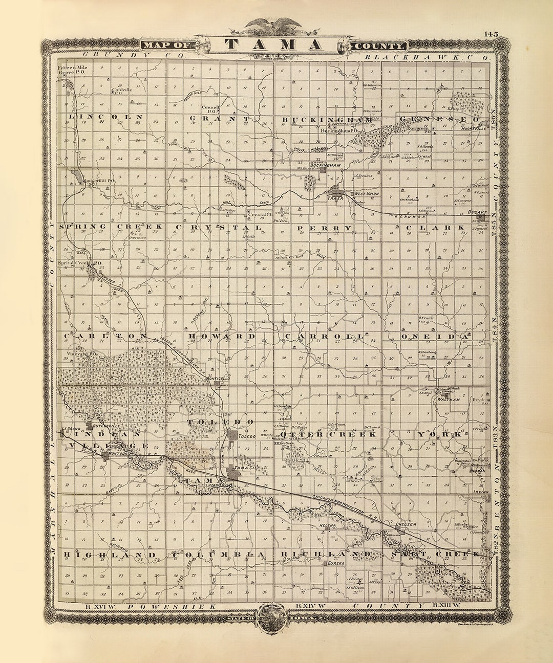 1875 Map of Tama County Iowa - Etsy