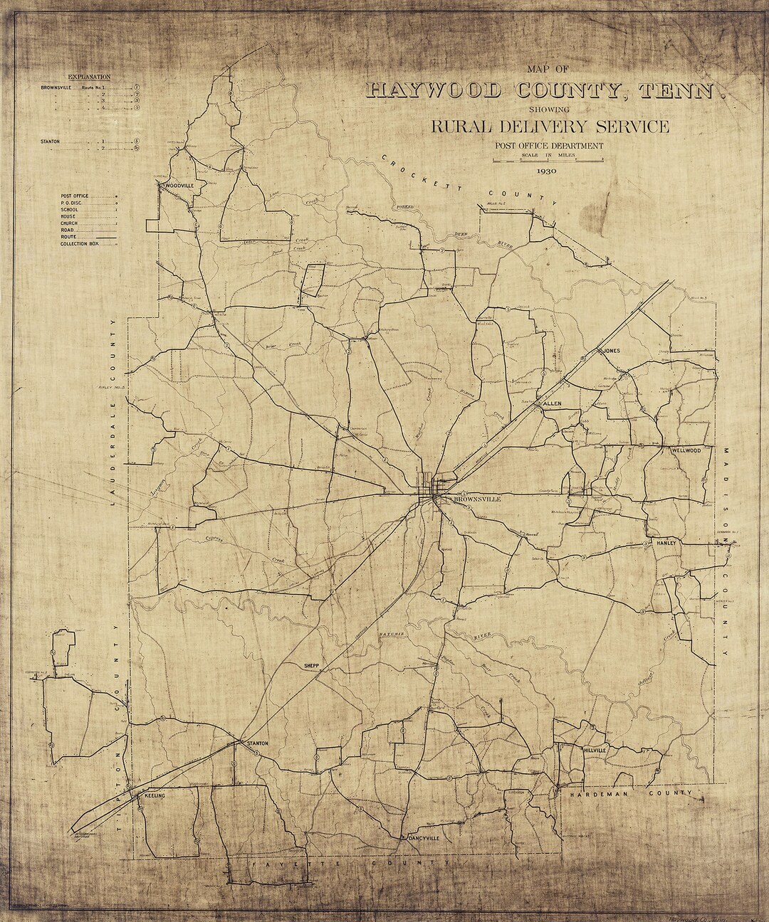1930 Map of Haywood County Tennessee - Etsy