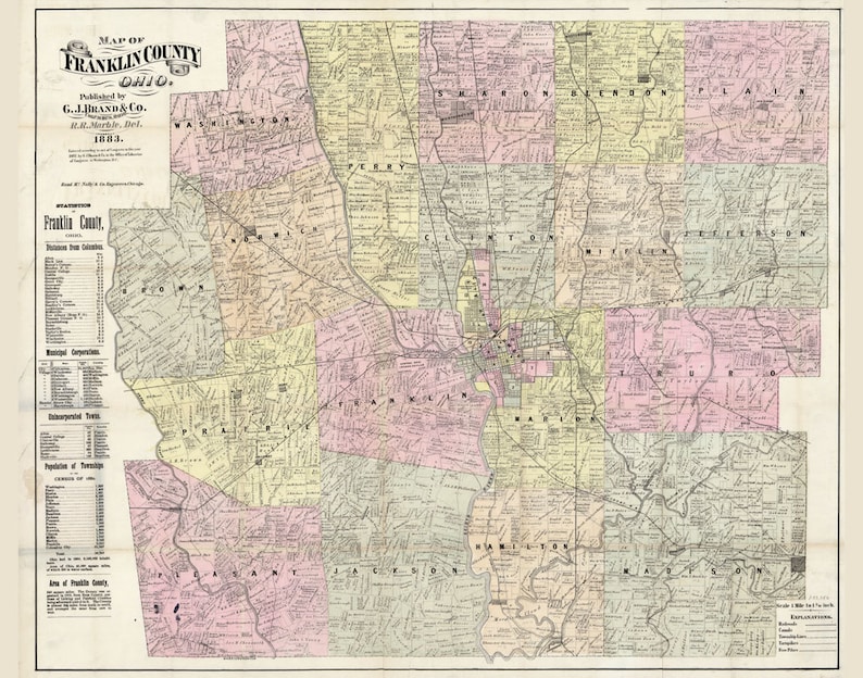 1883 Farm Line Map of Franklin County Ohio Columbus - Etsy