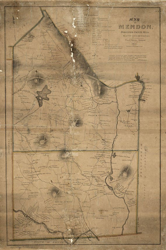 1831 Map of Mendon Massachusetts | Etsy