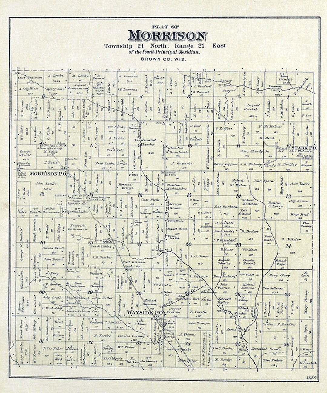 1889 Map of Morrison Township Brown County Wisconsin - Etsy