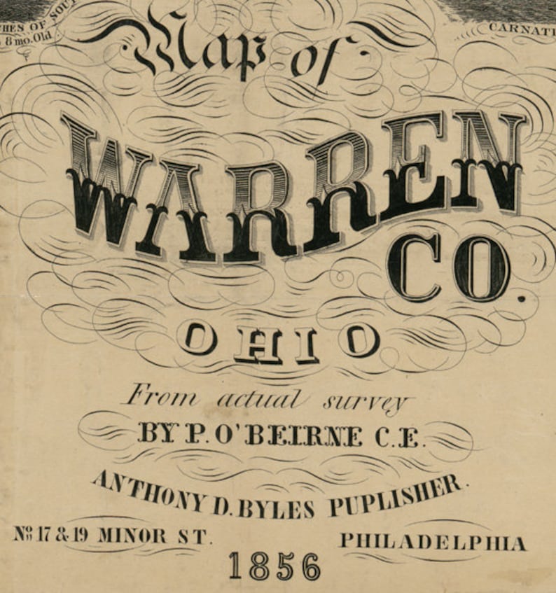1856 Farm Line Map of Warren County Ohio Lebanon Waynesville - Etsy