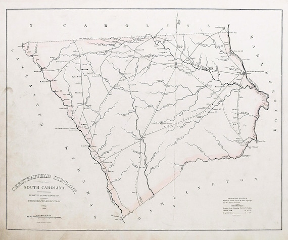 1825 Map of Chesterfield County South Carolina | Etsy