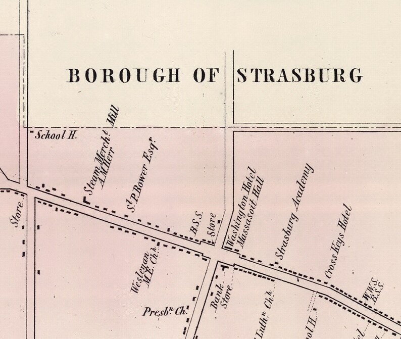 1864 Town Map of Manheim Lancaster County Pennsylvania Strasburg - Etsy ...