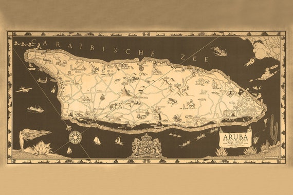 1946 Map of Aruba | Etsy