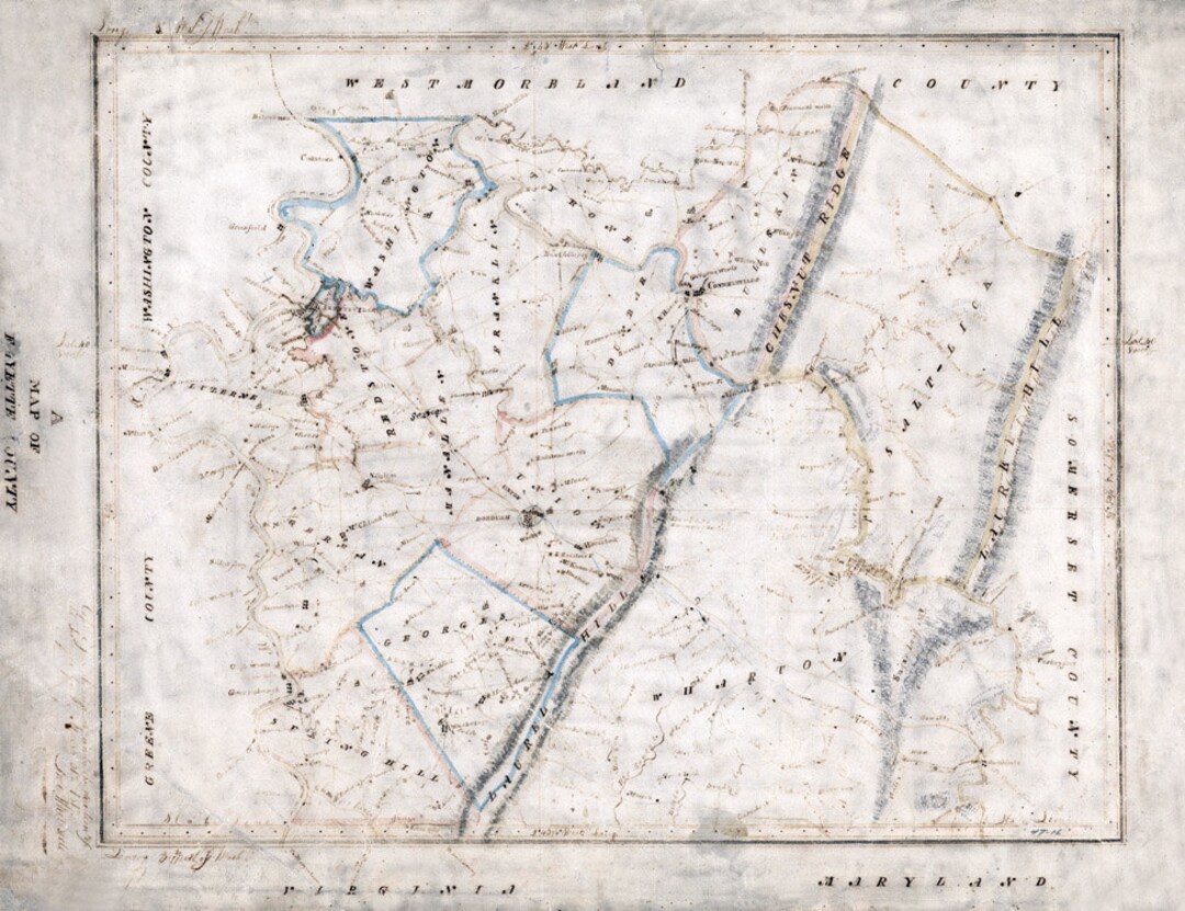 1817 Map of Fayette County Pennsylvania Uniontown Brownsville ...