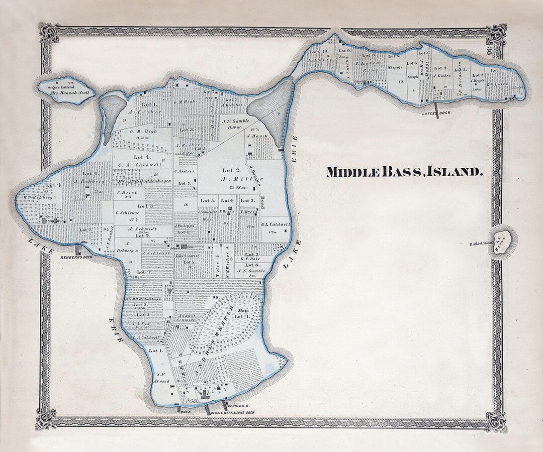 1874 Map of Middle Bass Island Ottawa County Ohio Lake Erie - Etsy