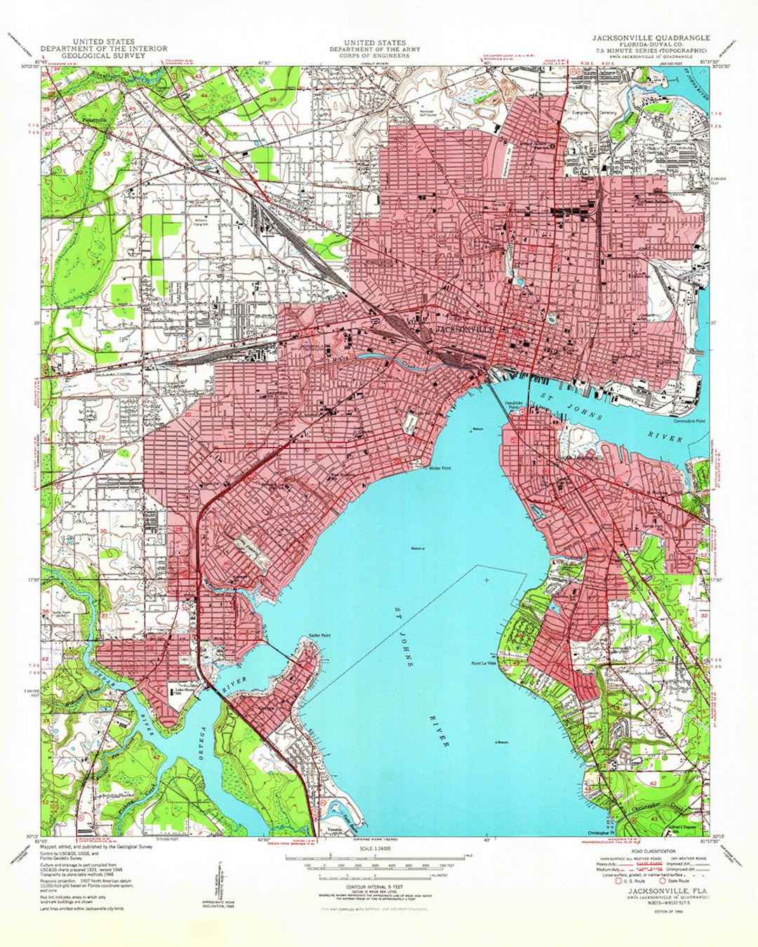 1950 Topo Map of Jacksonville Florida - Etsy