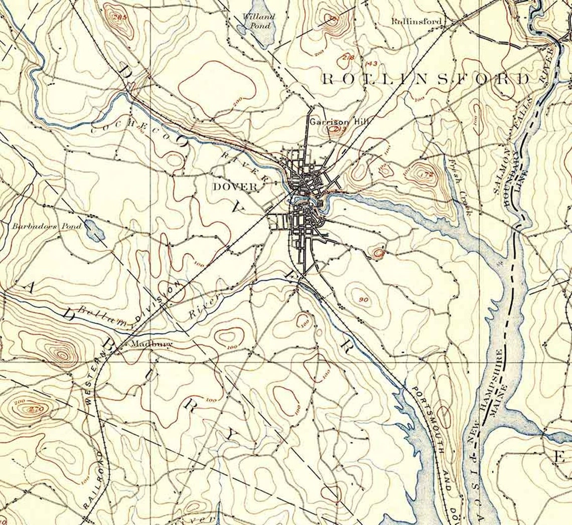 1893 Topo Map of Dover Maine Quadrangle Great Bay New - Etsy