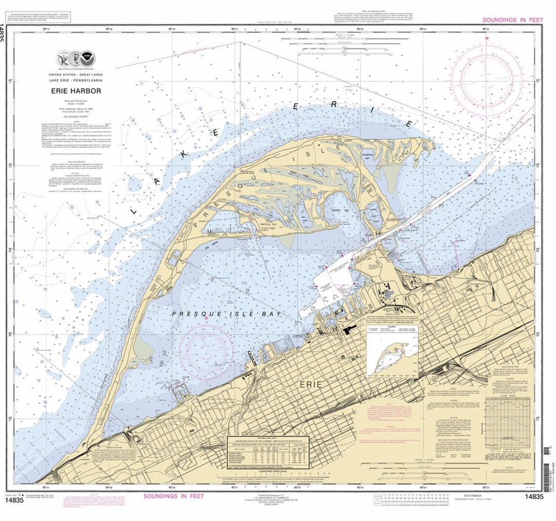 2012 Nautical Map of Erie Harbor and Presque Isle Lake Erie PA - Etsy