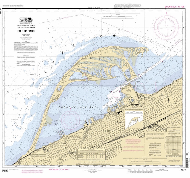2012 Nautical Map of Erie Harbor and Presque Isle Lake Erie PA - Etsy