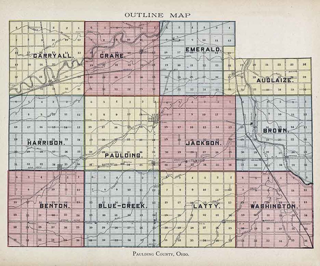 1905 Map of Paulding County Washington Carryall Crane Benton Ohio - Etsy