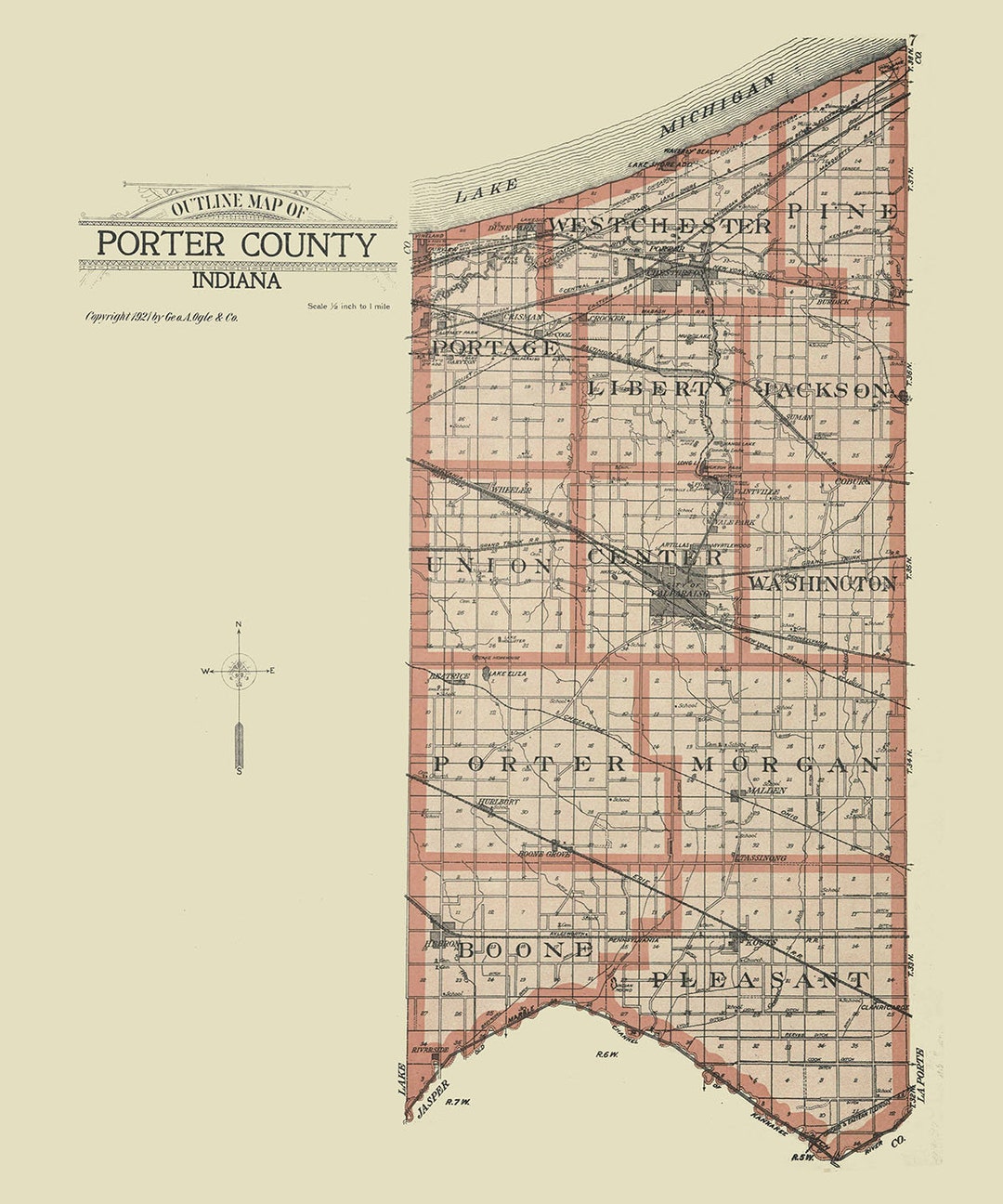 1921 Map of Porter County Indiana - Etsy