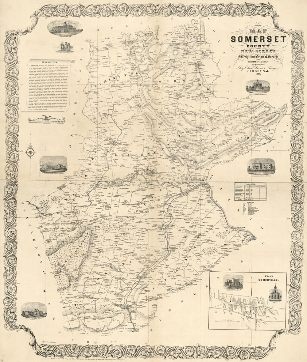 1850 Map of Somerset County New Jersey From Original Surveys - Etsy
