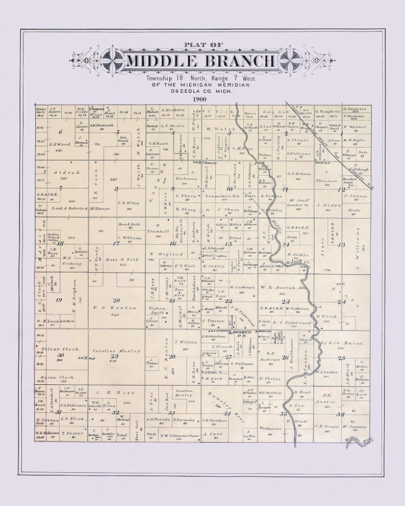 1900 Map of Middle Branch Township Osceola County Michigan - Etsy