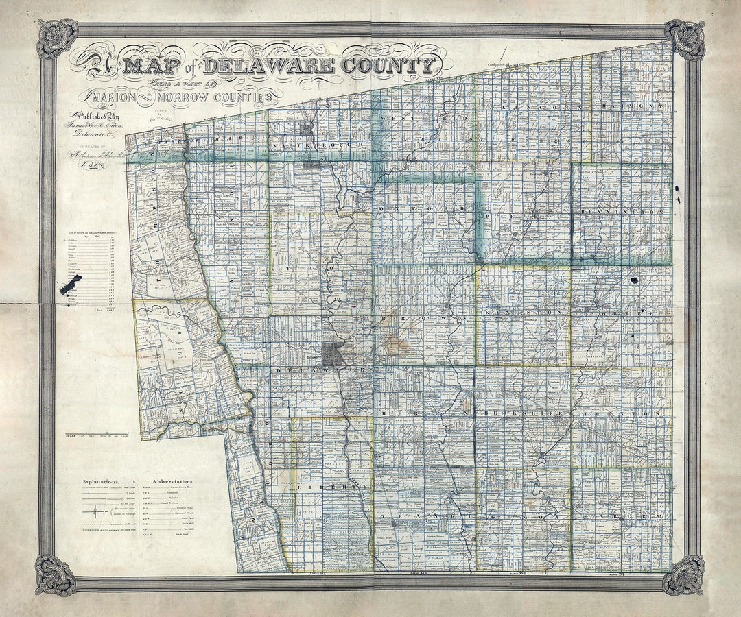 1849 Farm Line Map of Delaware County Ohio and Part of Marion and ...