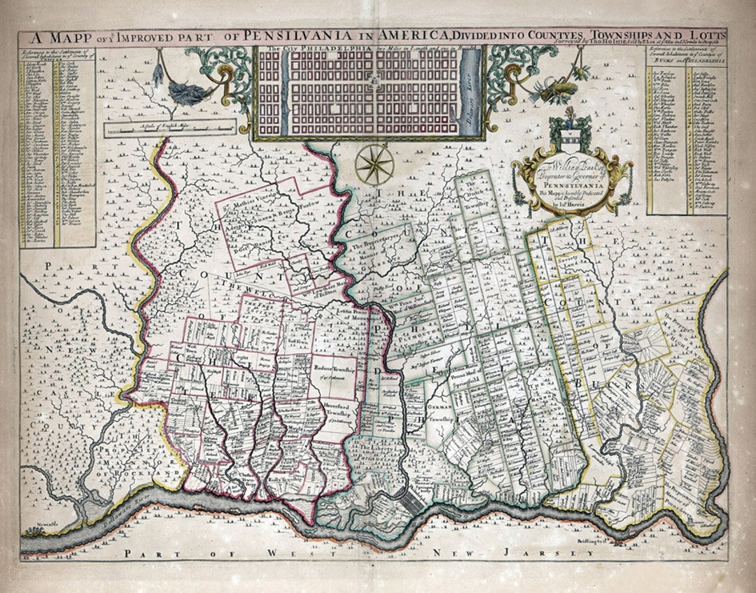 1687 Map of Bucks County Pennsylvania Chester and Philadelphia - Etsy