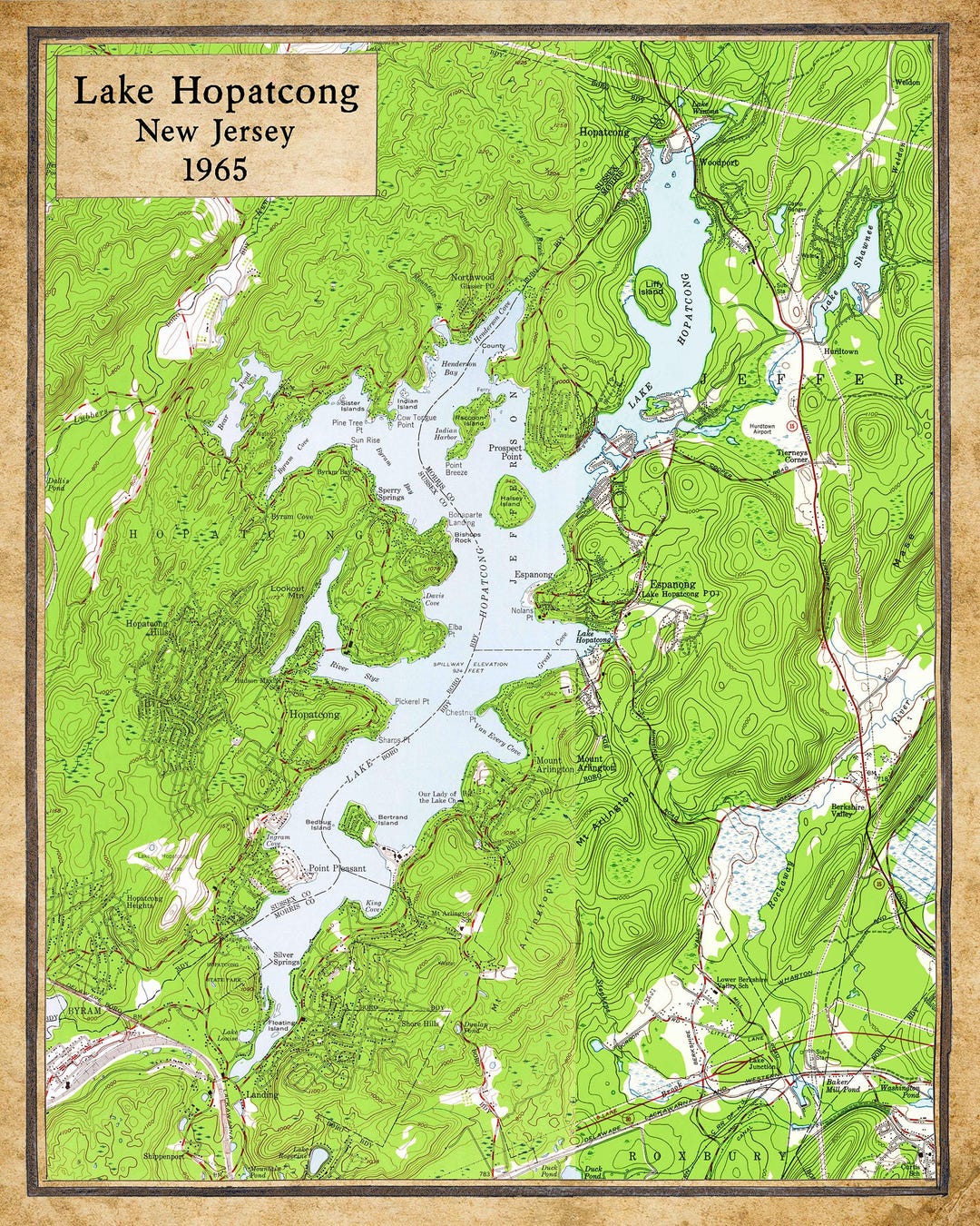 1965 Map of Lake Hopatcong New Jersey - Etsy