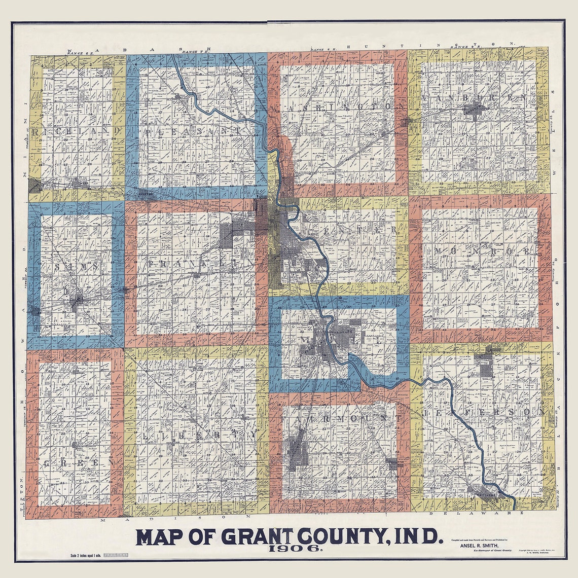 1906 Farm Line Map of Grant County Indiana - Etsy