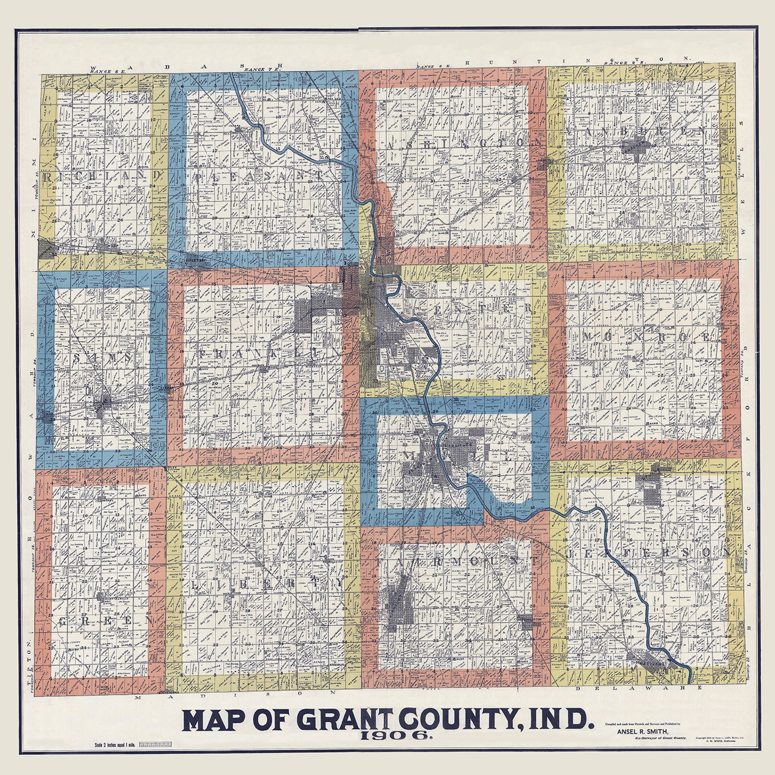 1906 Farm Line Map of Grant County Indiana - Etsy