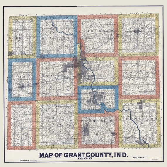 1906 Farm Line Map of Grant County Indiana - Etsy