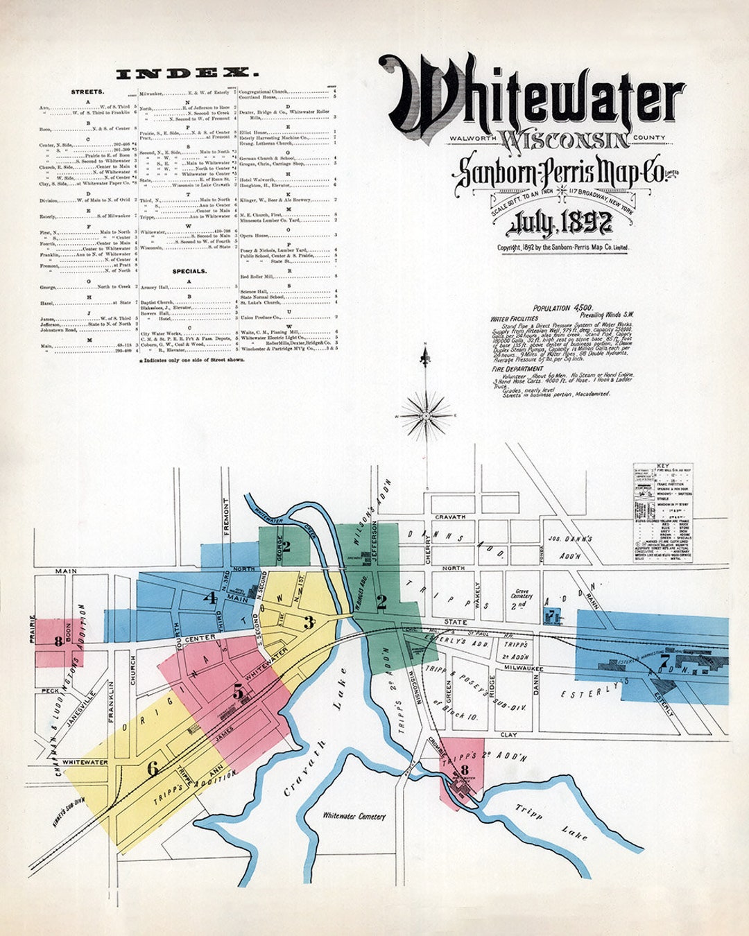 1892 Town Map of Whitewater Walworth County Wisconsin - Etsy