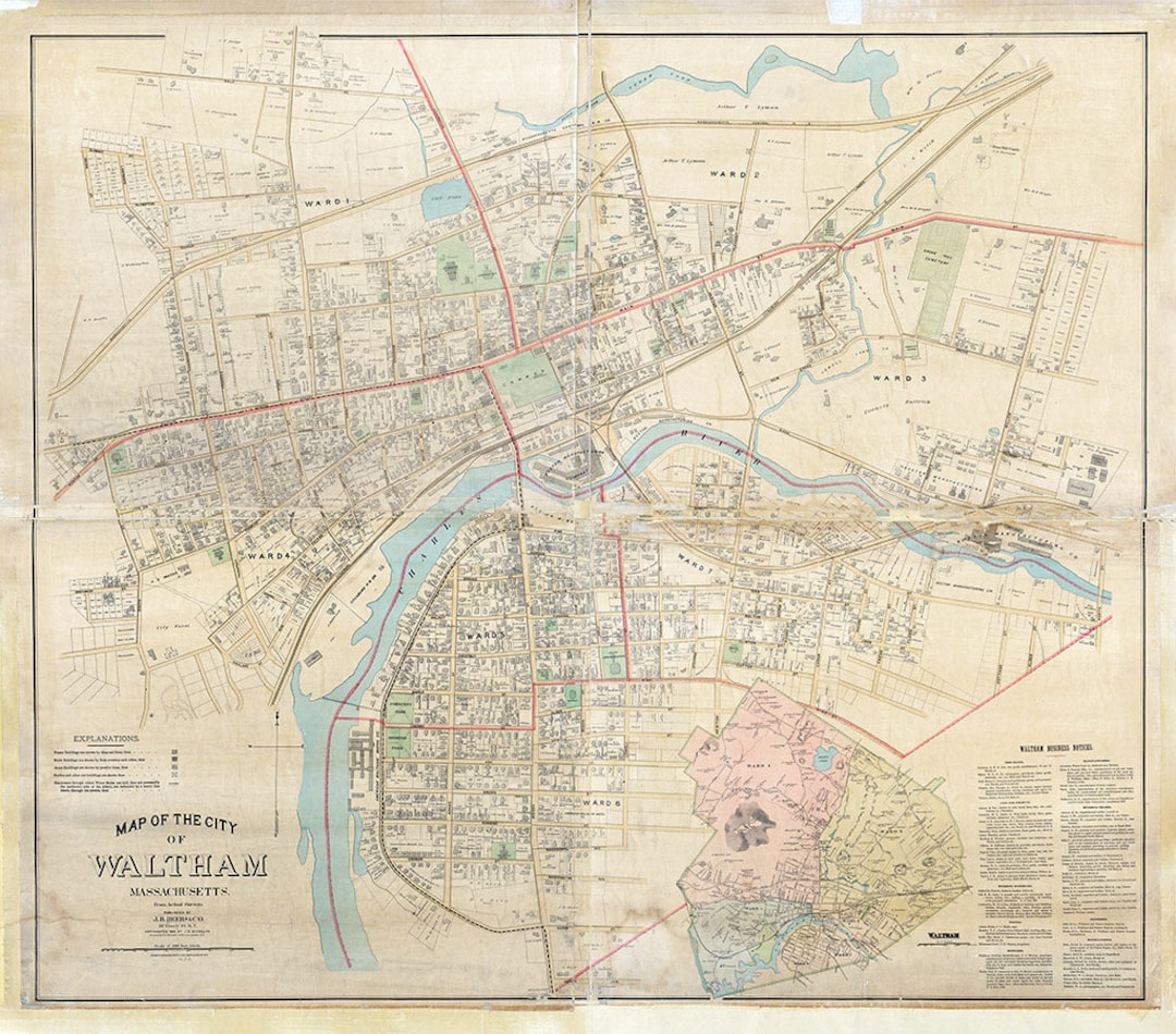 1886 Map of Waltham Massachusetts - Etsy