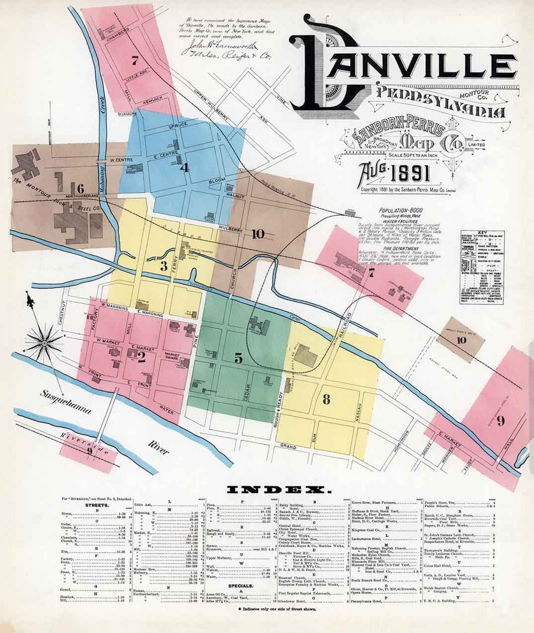 1891 Town Map of Danville Montour County Pennsylvania - Etsy