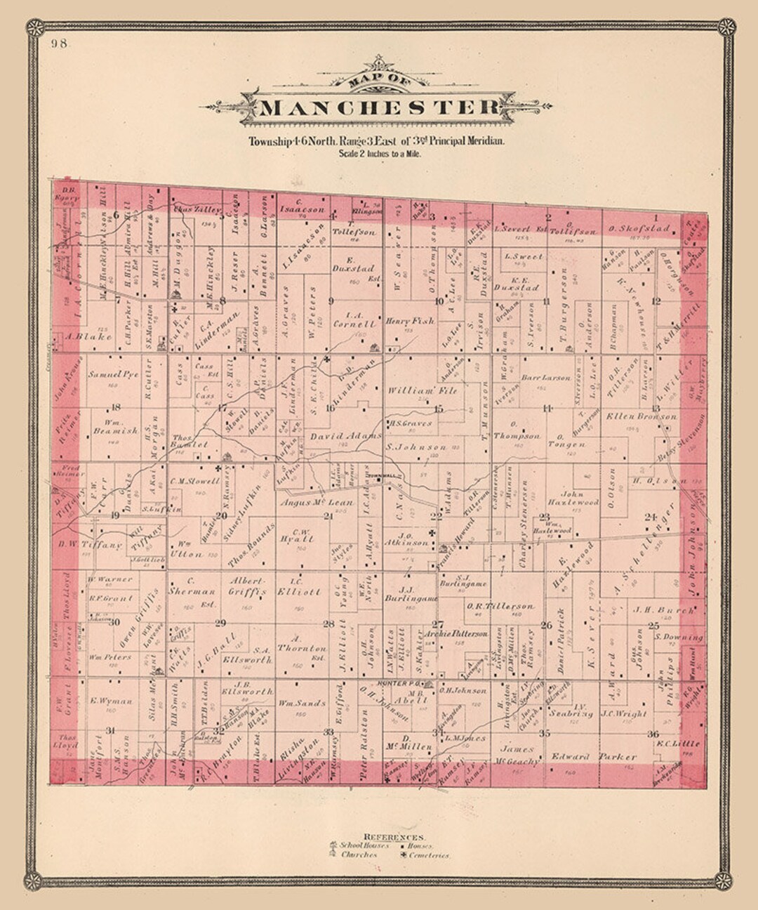 1886 Map of Manchester Township Boone County Illinois - Etsy