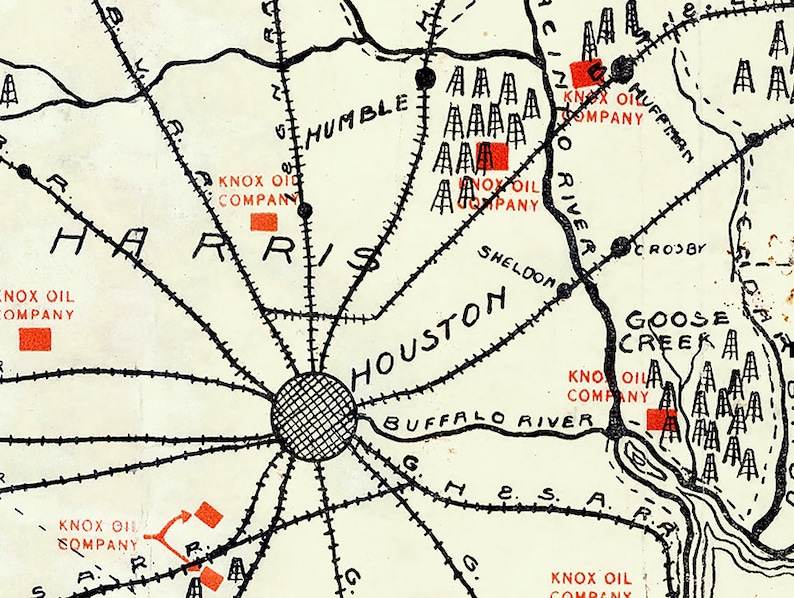 1916 Map of Oil Fields Around Houston Texas and Galveston - Etsy