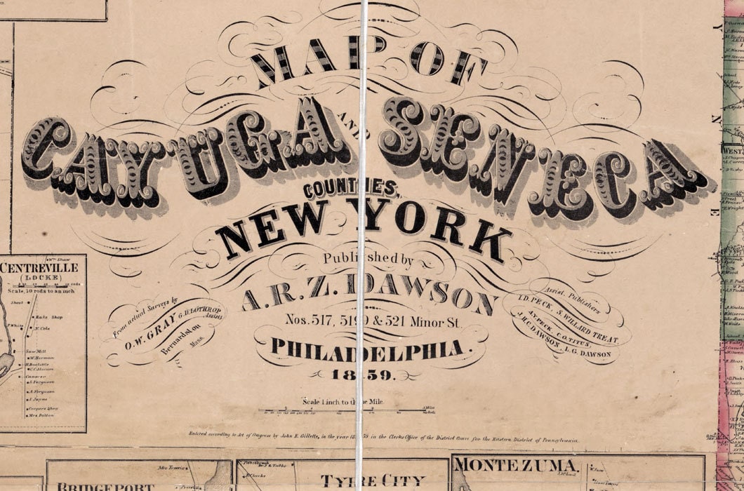 1859 Map of Cayuga & Seneca County New York - Etsy