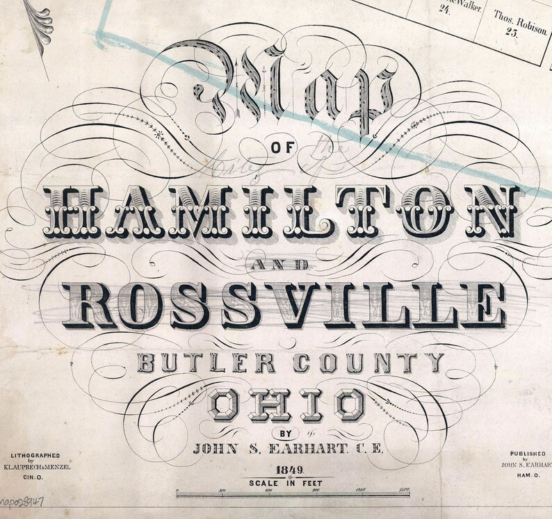 1849 Town Map of Hamilton and Rossville Butler County Ohio - Etsy