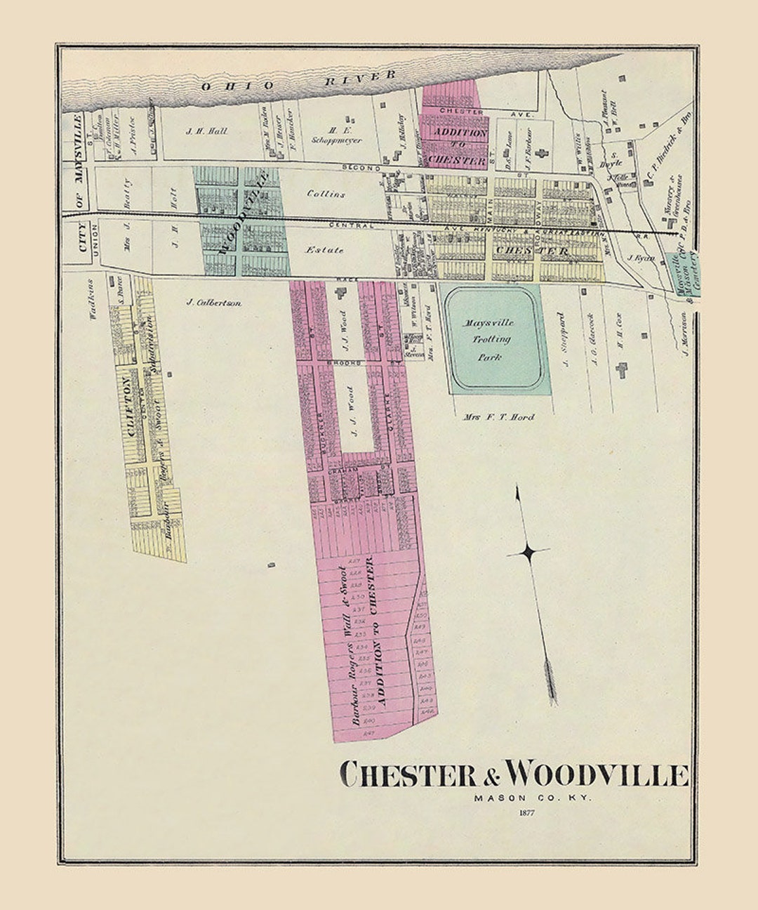 1877 Map of Chester and Woodville Mason County Kentucky - Etsy