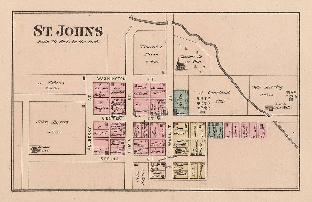 1880 Town Map of St Johns Auglaize County Ohio - Etsy
