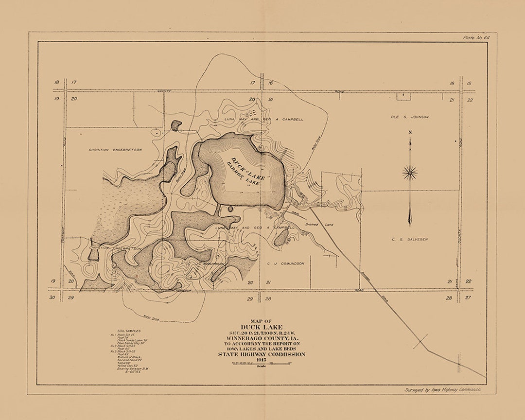1915 Map of Duck Lake Winnebago County Iowa - Etsy
