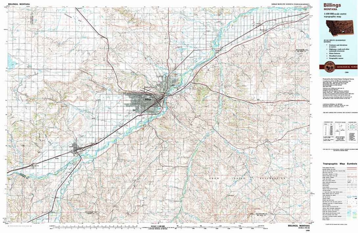 1989 Topo Map of Billings Montana Quadrangle - Etsy