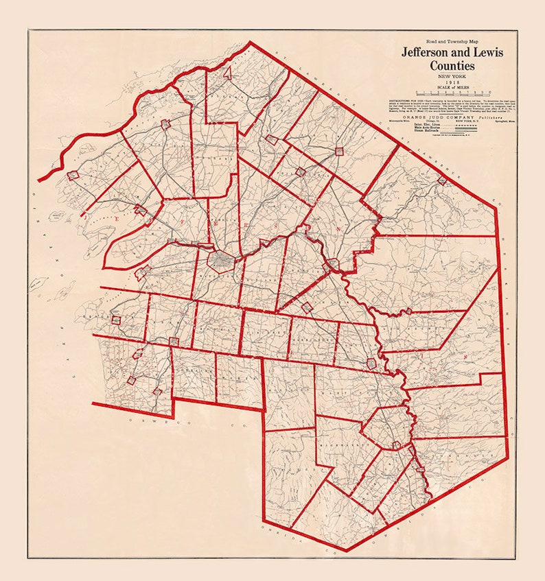 1918 Map of Jefferson and Lewis County New York - Etsy
