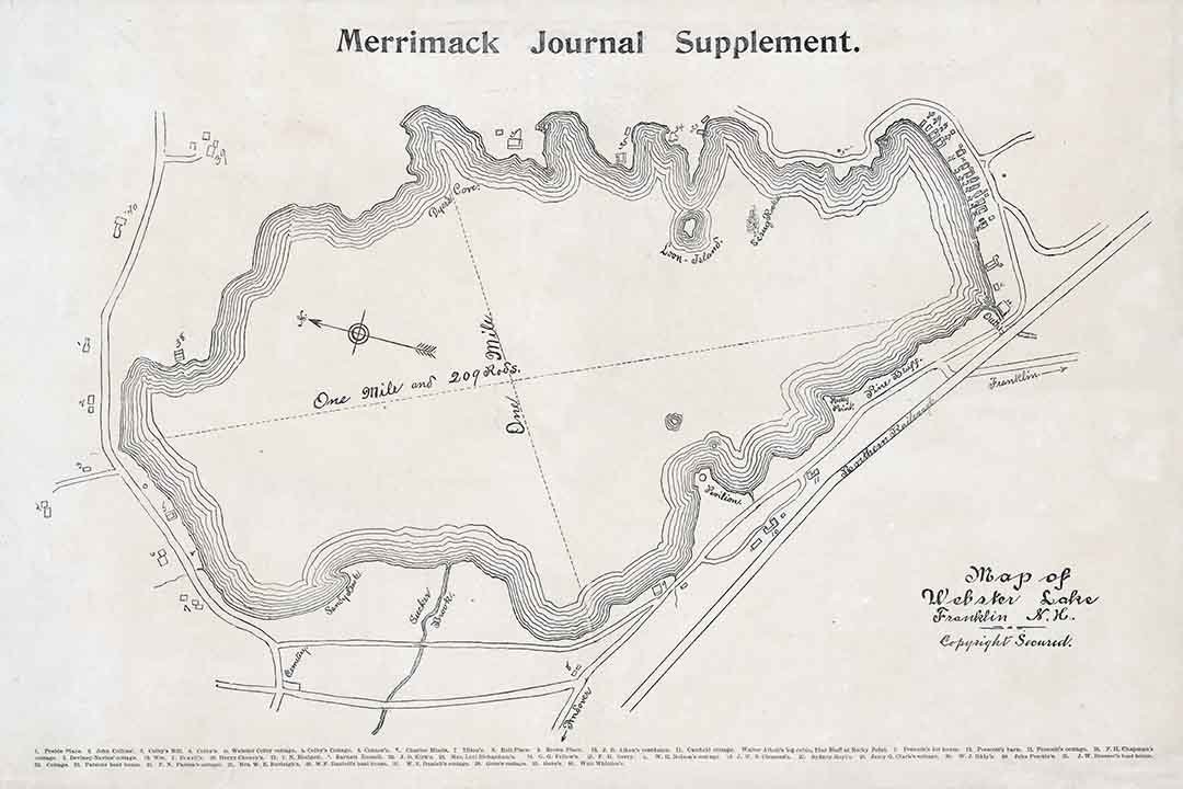 1890 Map of Webster Lake Franklin New Hampshire - Etsy