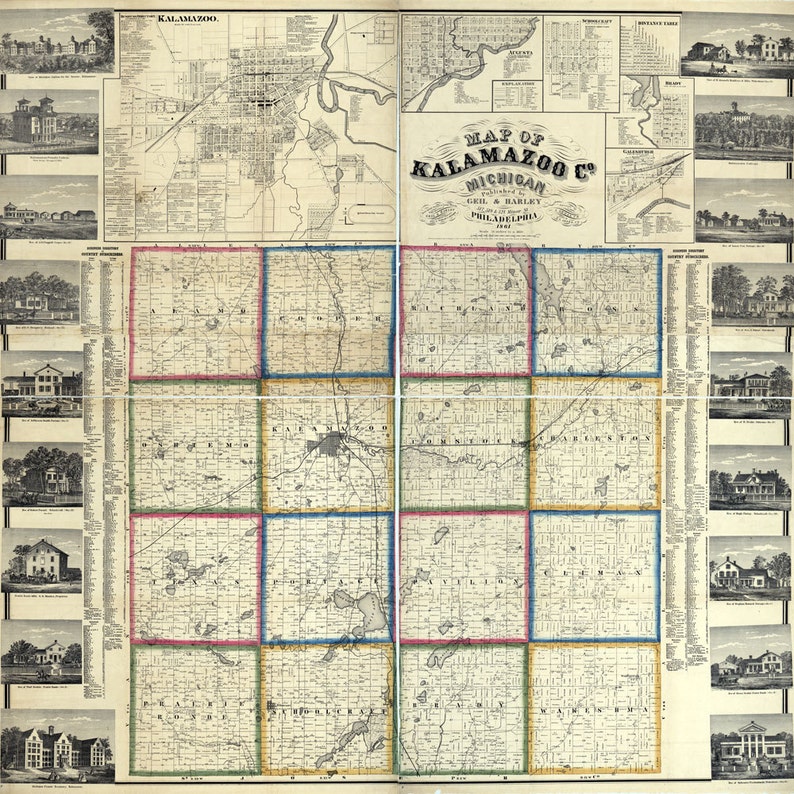 1861 Farm Line Map of Kalamazoo County Michigan - Etsy