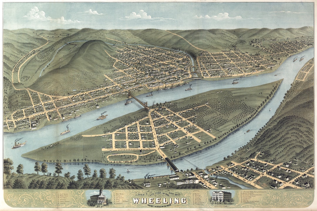 1870 Panoramic Map of Wheeling West Virginia - Etsy
