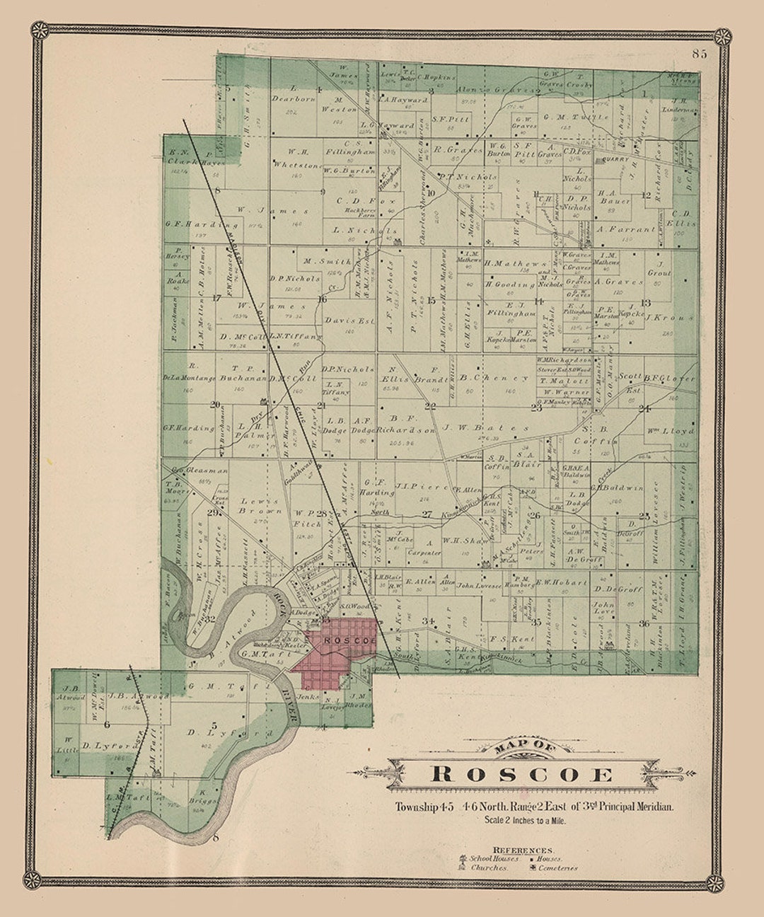 1886 Map of Roscoe Township Winnebago County Illinois - Etsy