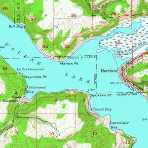 1957 Map of Lake Coeur D'alene Idaho - Etsy