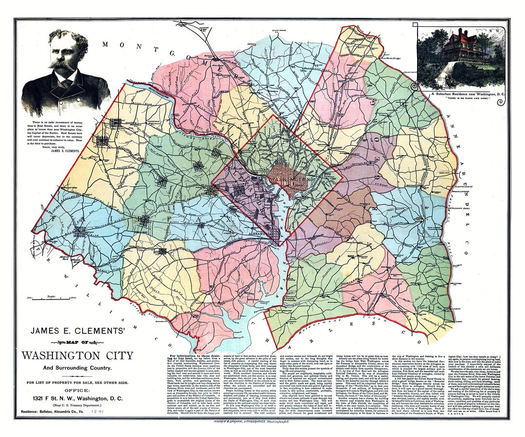 1891 Map of Washington DC District of Columbia - Etsy