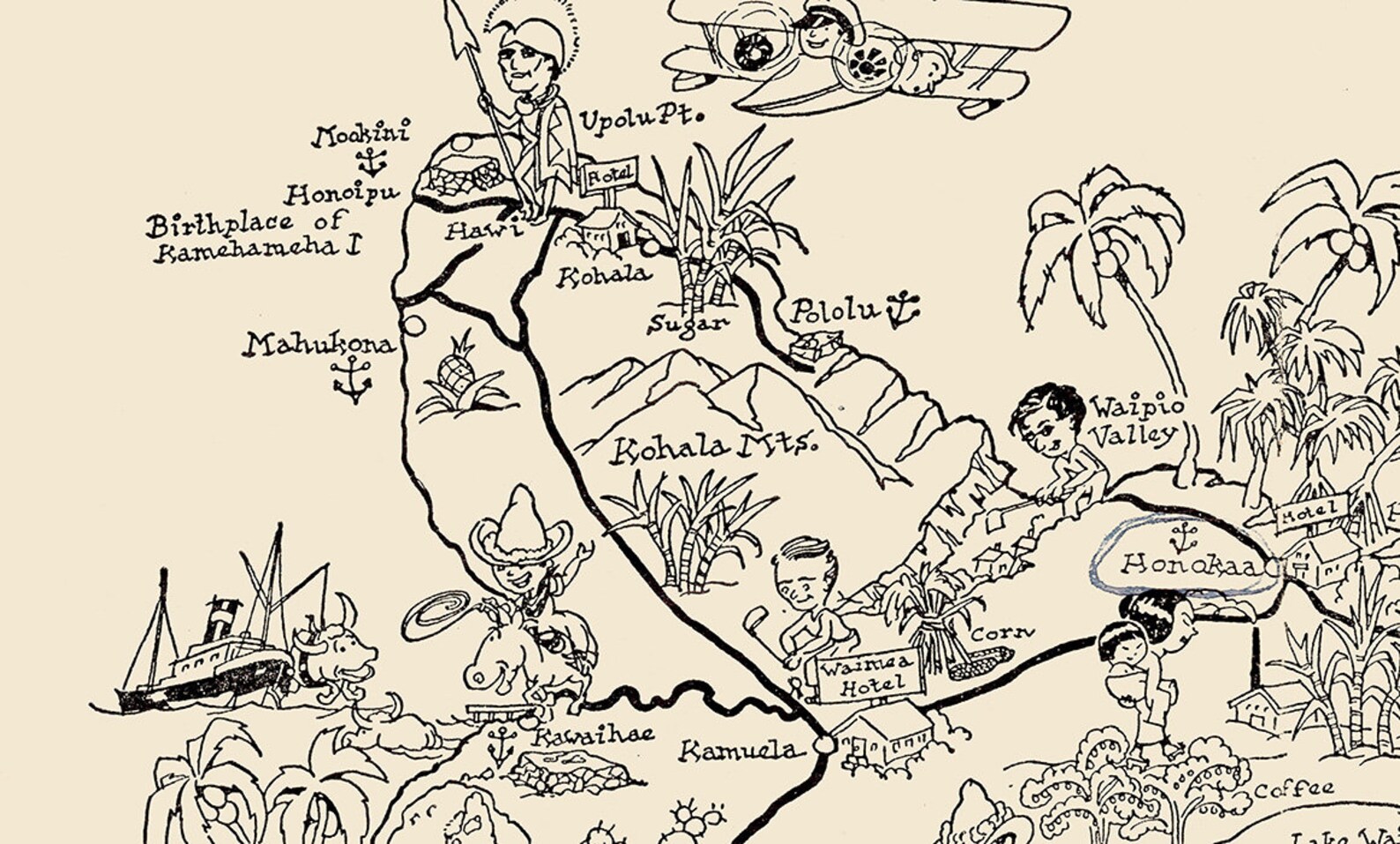 1937 Cartoon Map of The Big Island of Hawaii | Etsy