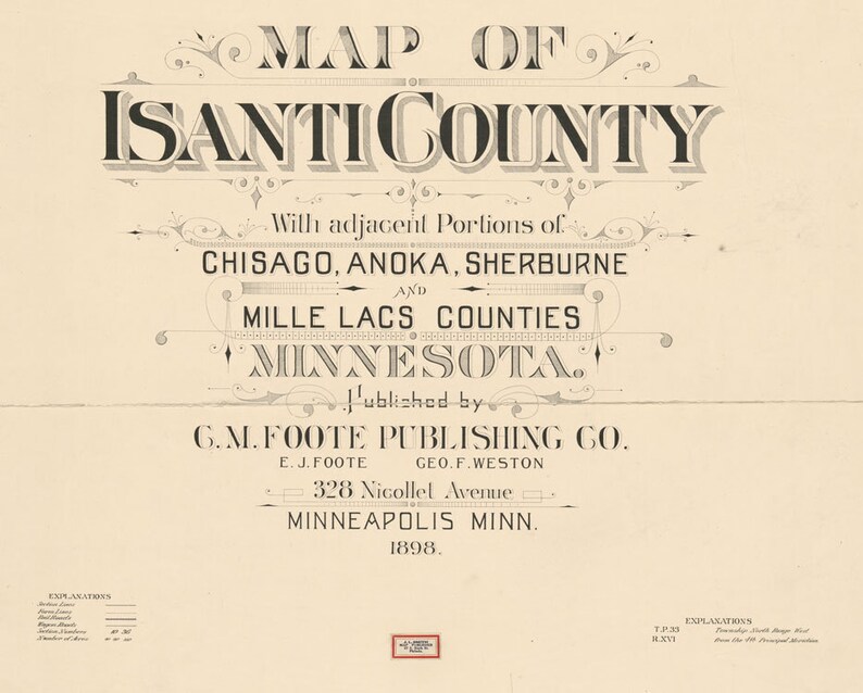 1898 Map of Isanti County Minnesota Princeton - Etsy