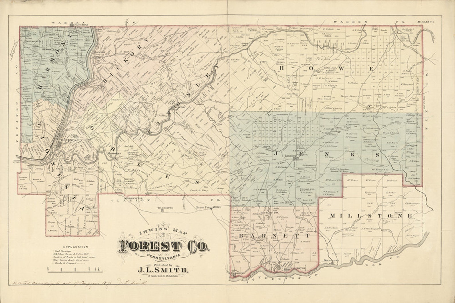1876 Landowner Map of Forest County Pennsylvania - Etsy