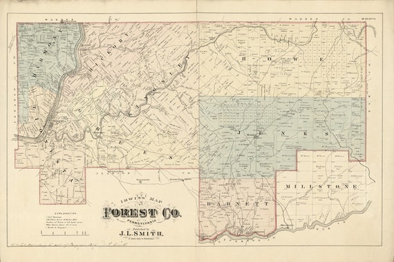 1876 Landowner Map of Forest County Pennsylvania | Etsy