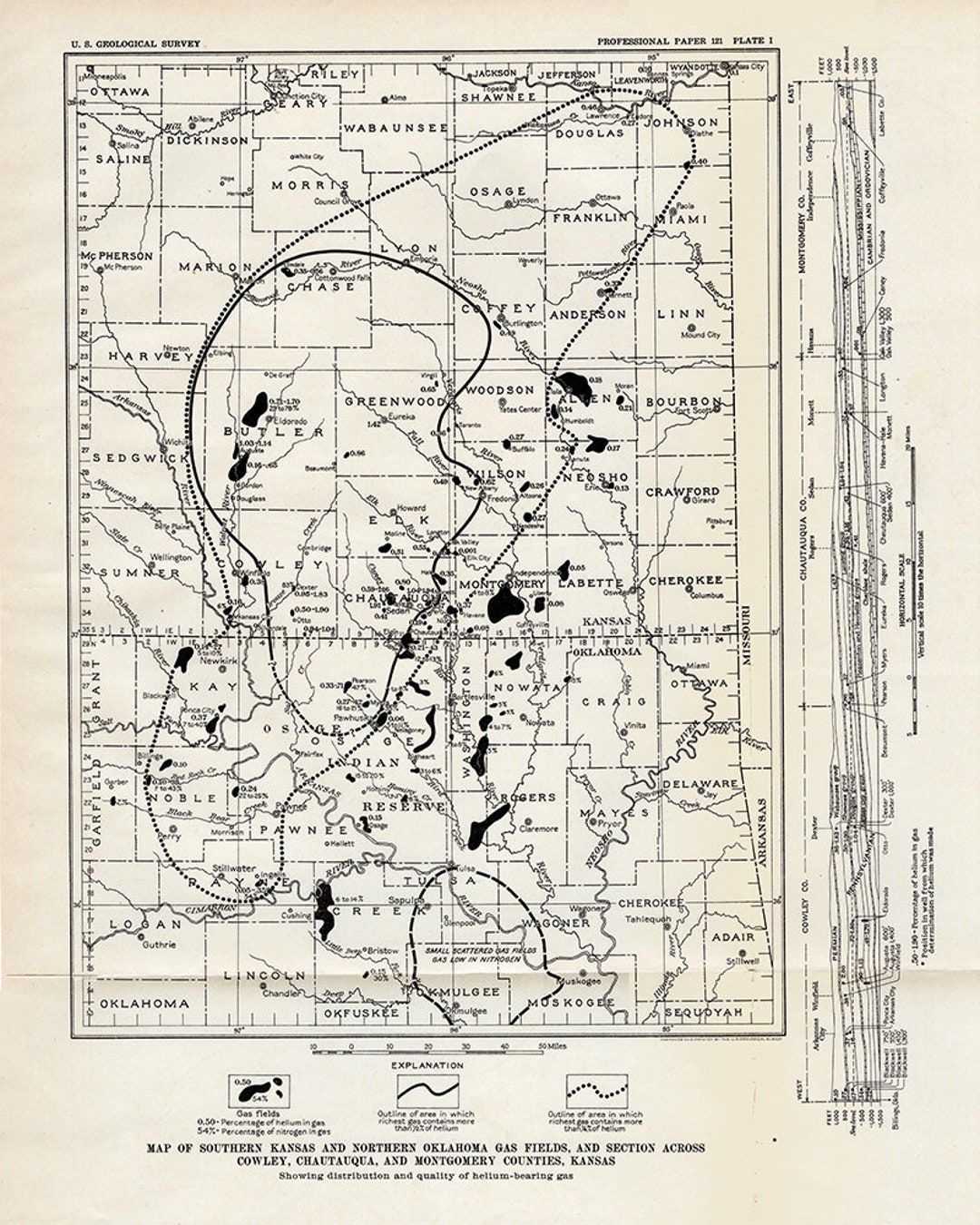 1920 Map of S Kansas & N Oklahoma Gas Fields - Etsy
