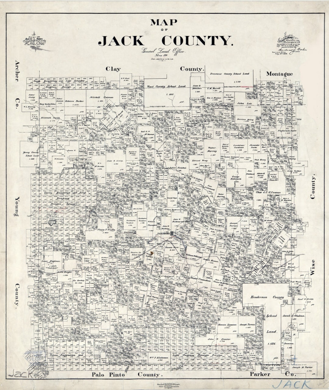 1896 Farm Line Map of Jack County Texas Jacksboro - Etsy